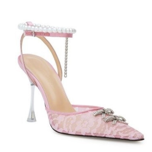 MACH & MACH | Shoes | Mach Mach Pink Lace Pearl Anklet And Diamant Bow ...